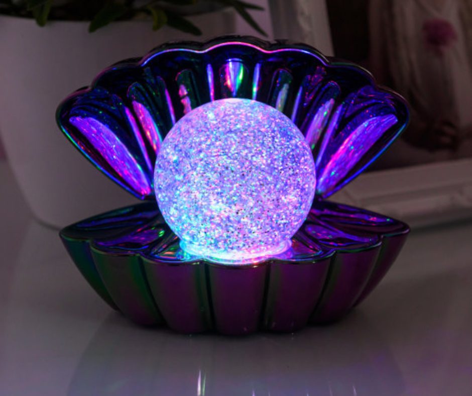 Clam LED Glitter Pearl Colour Changing Black - Cinta Gifts